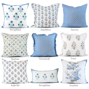 Blue Floral Block Print Pillow Cover || Blue Floral Pillow Cover ...