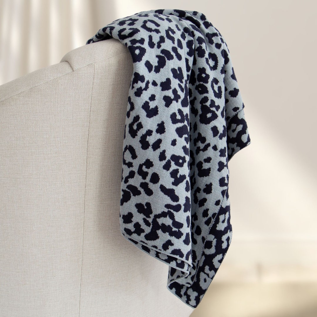 Lucia Leopard Cotton Knit Throw in Blue || 100% Cotton Throw ...