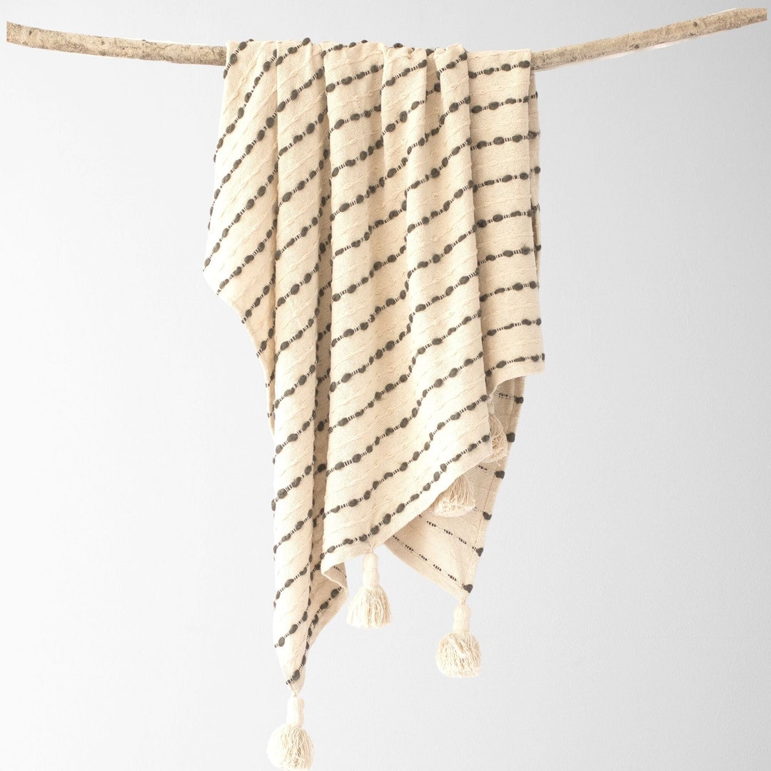 Cora Corded Throw With Tassels in Black - Etsy