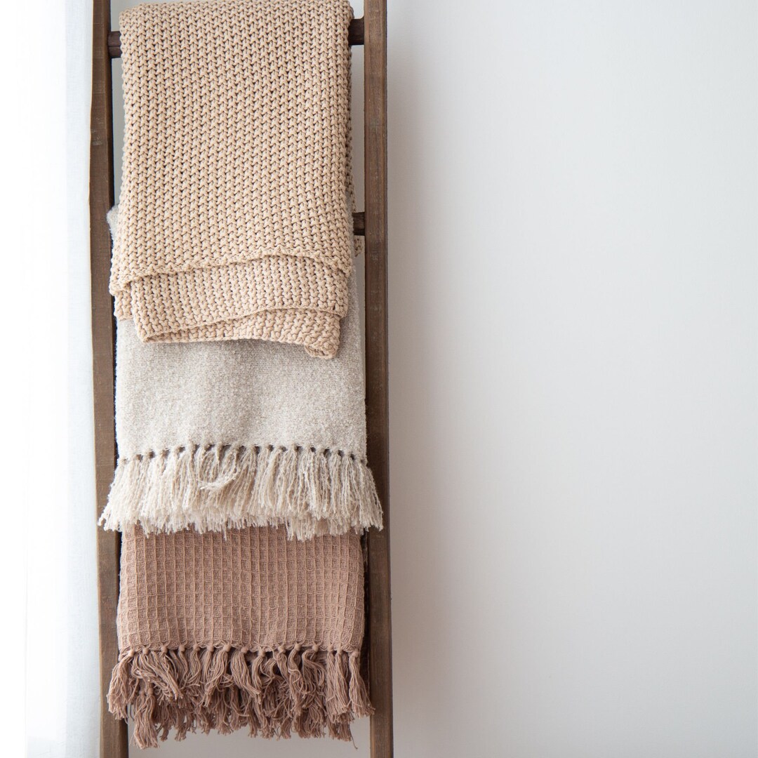 Chloe Cotton Chunky Knit Throw in Tan 100% Cotton Throw 50x60 Throw ...