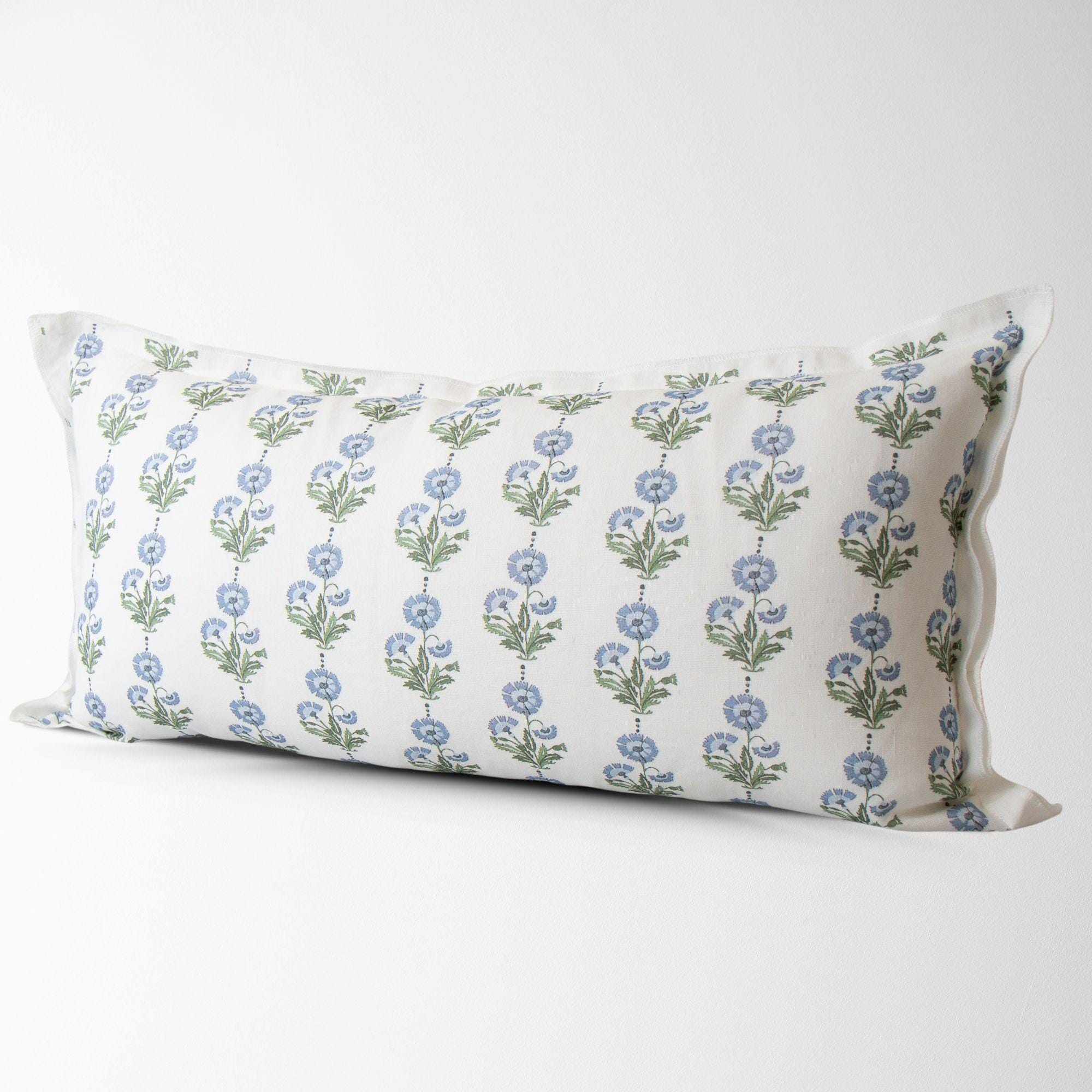 Blue Block Print Pillow Cover || Blue Floral Pillow Cover || Lumbar ...