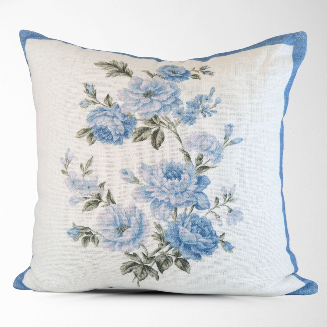 Blue Vintage Roses Pillow || Vintage Floral Pillow || Farmhouse Pillow ...
