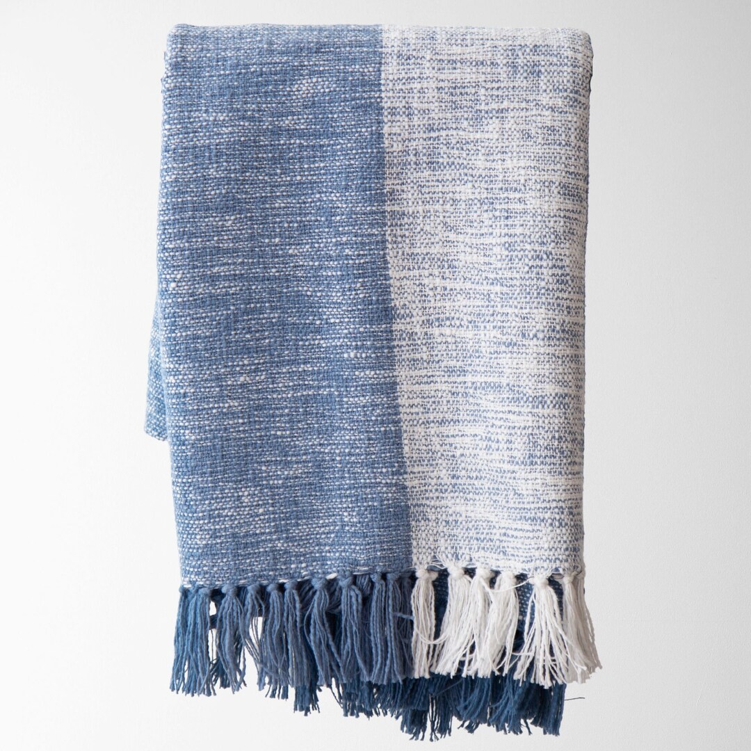 Hazel's Cottage Throw in Blue 50x60 Blue Cotton Throw Blue and White ...