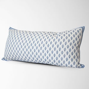 Blue Block Print Lumbar Pillow Cover || Blue Floral Pillow Cover ...