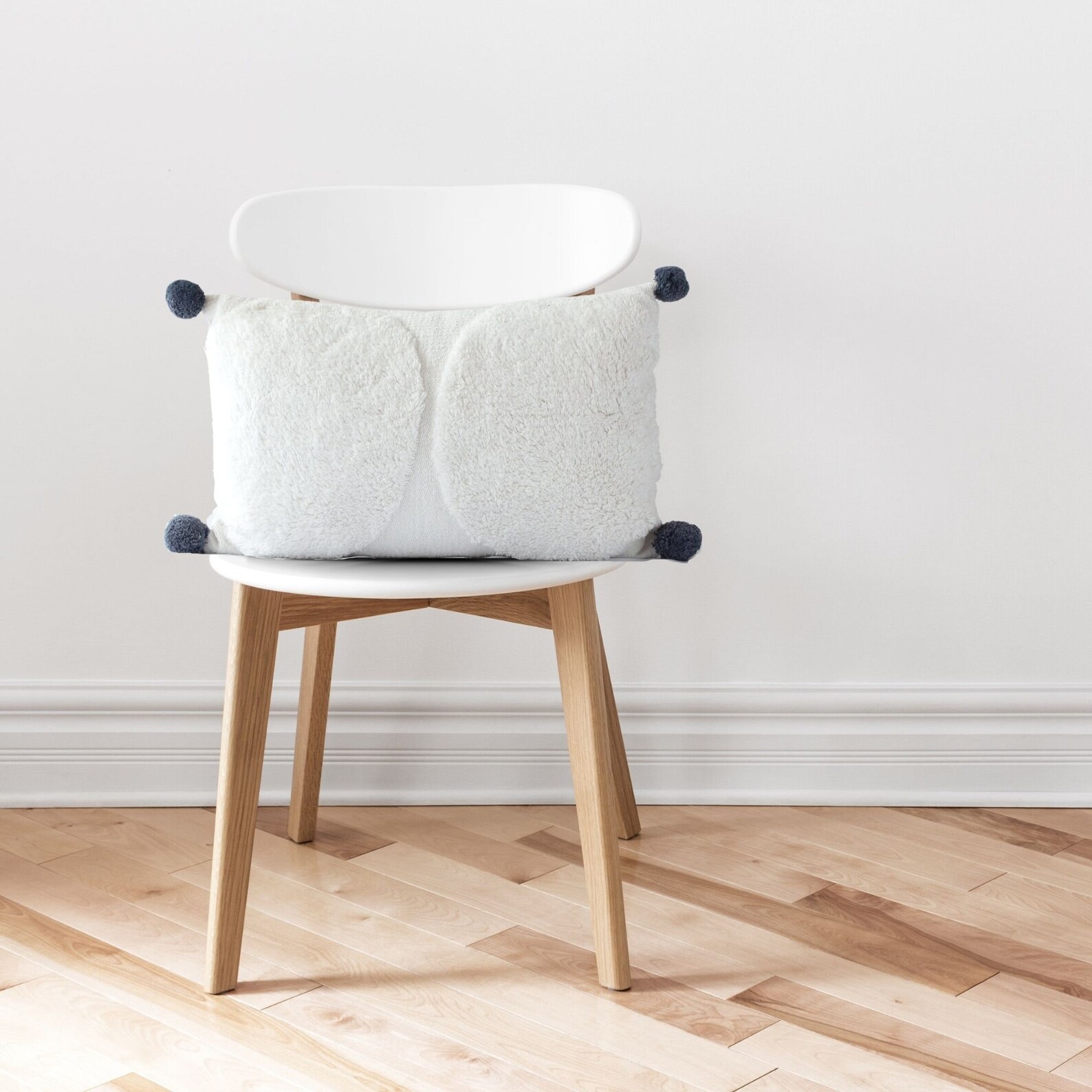 Thea Tufted Half Circle Pillow Cover | White With Navy Pom-poms - Etsy