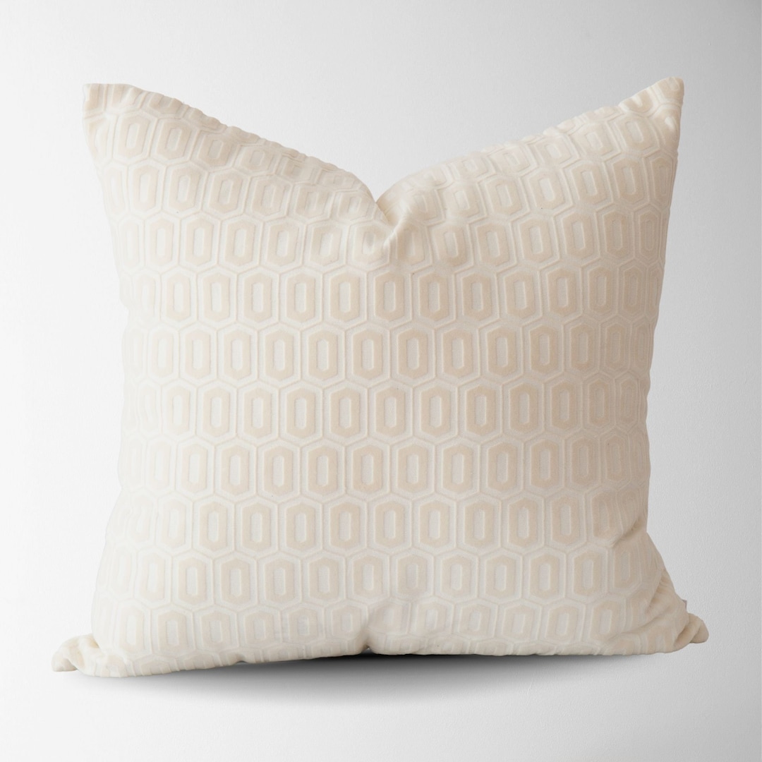 Odette Velvet Embossed Hex Pillow Cover in Cream || 22X22 Pillow Cover ...