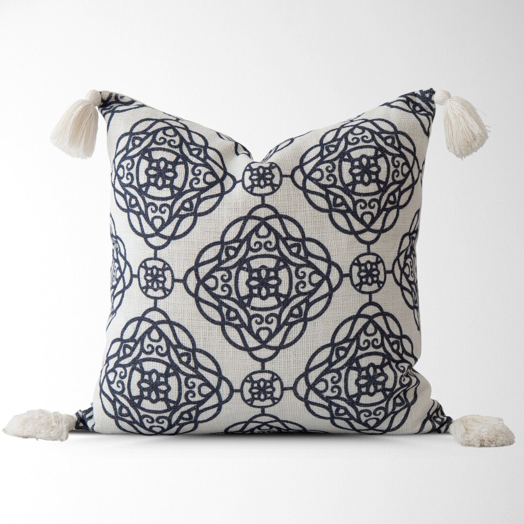 Kaydence Vintage Turkish Block Print Pillow Cover With Tassels - Etsy