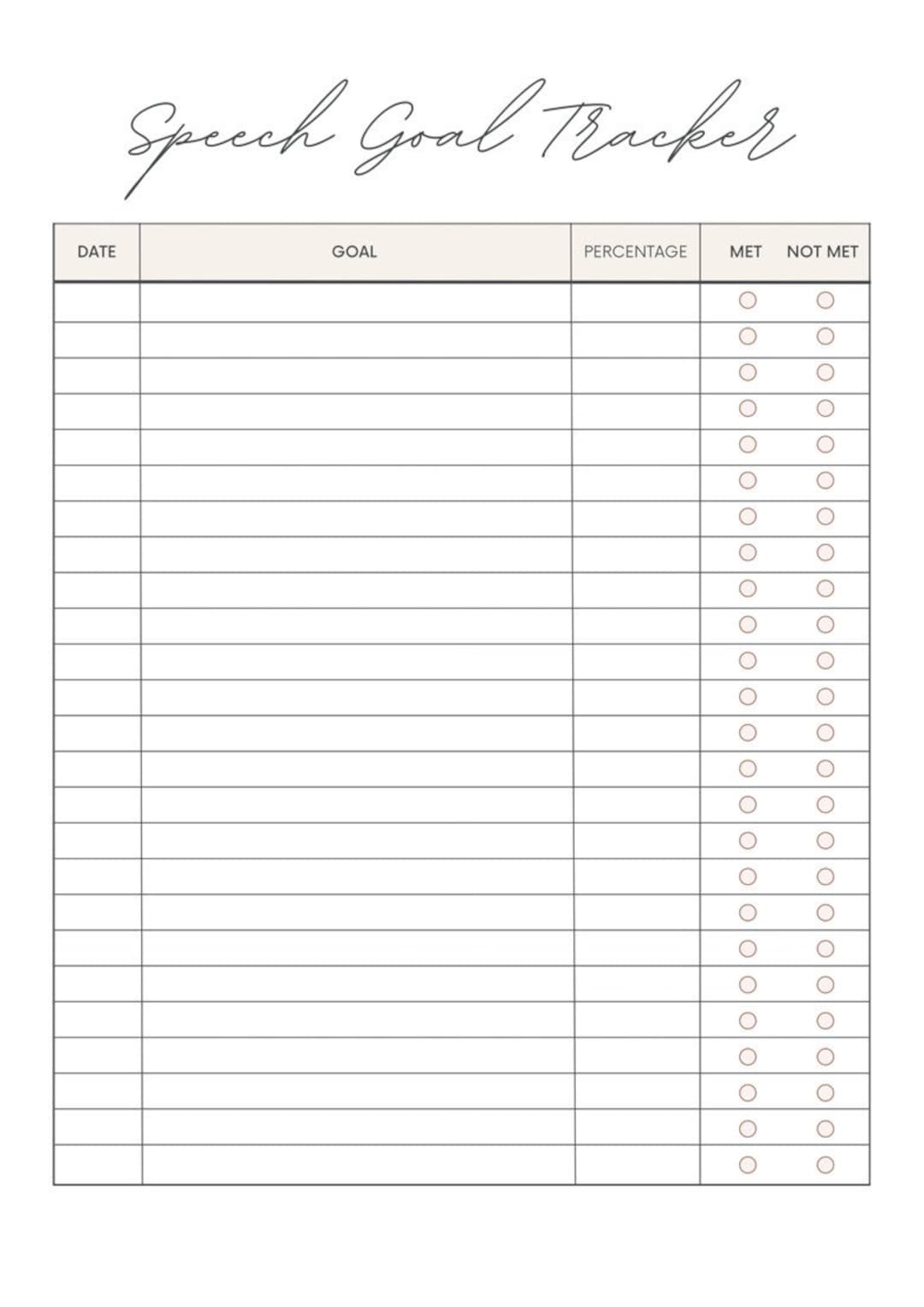 Speech Therapy Goal Tracker - Etsy