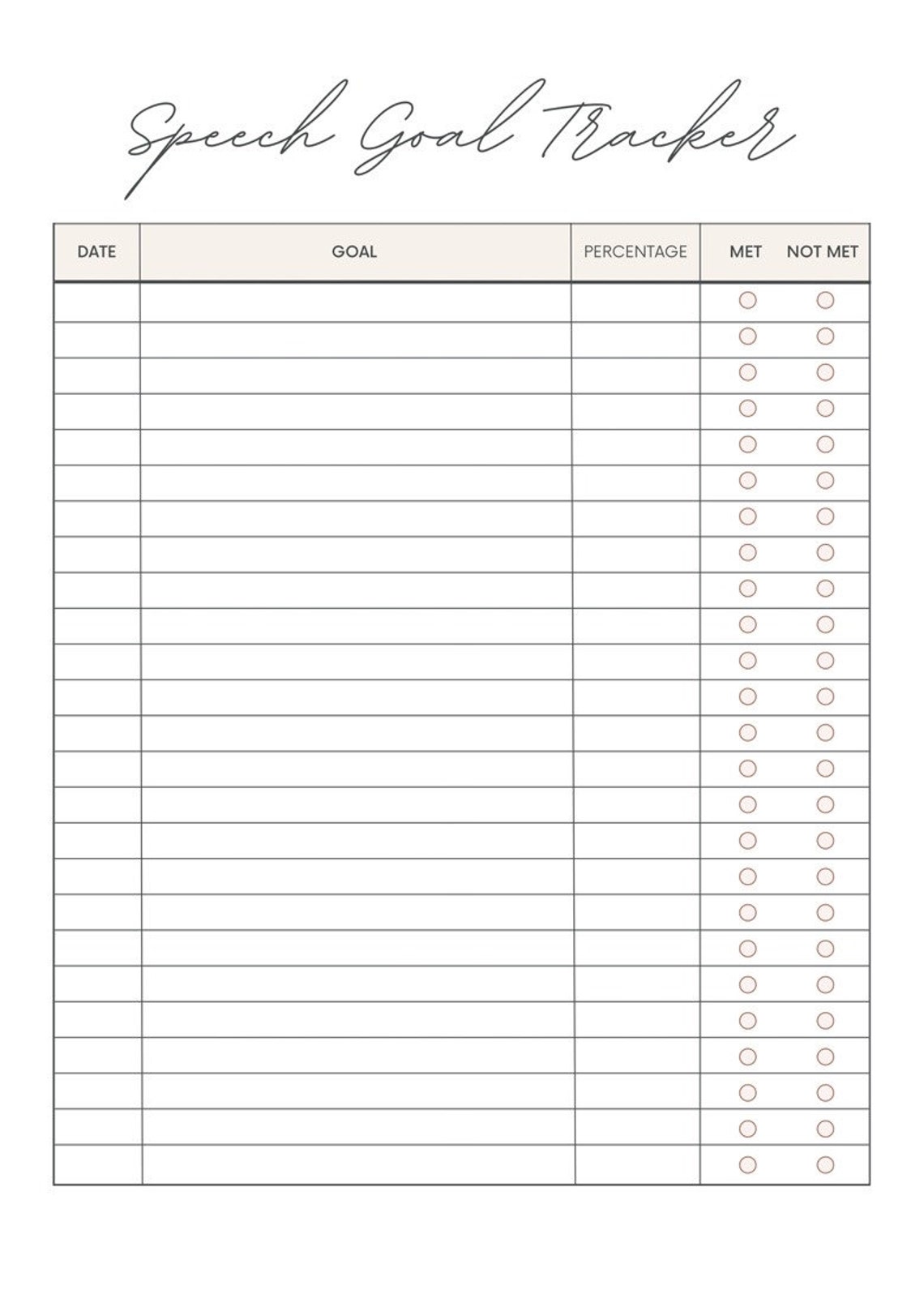 Speech Therapy Goal Tracker - Etsy