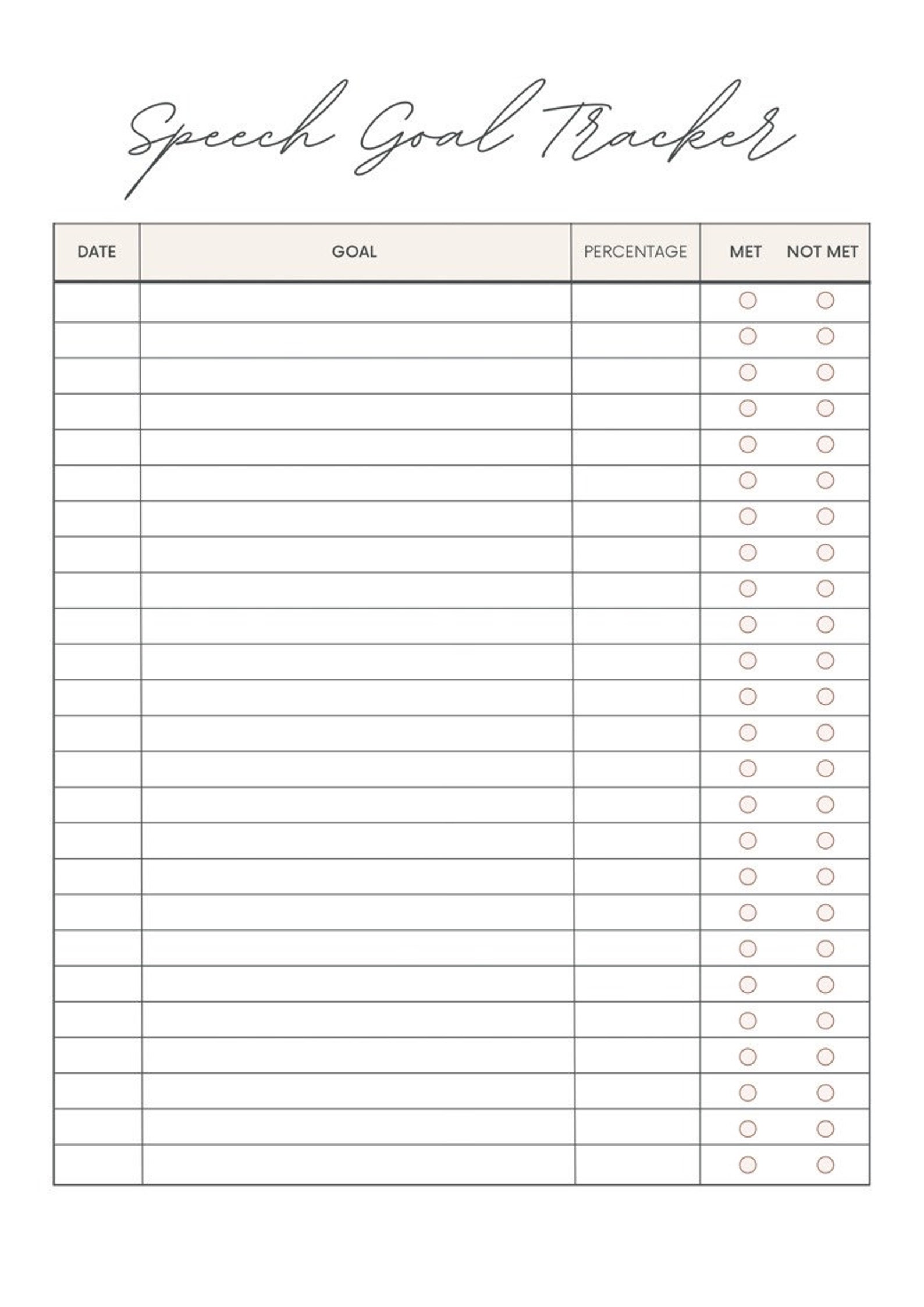 Speech Therapy Goal Tracker - Etsy