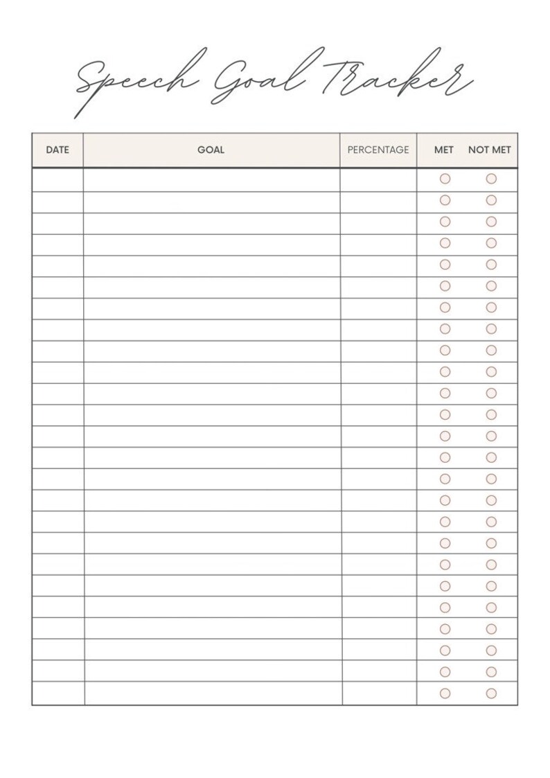 Speech Therapy Goal Tracker - Etsy