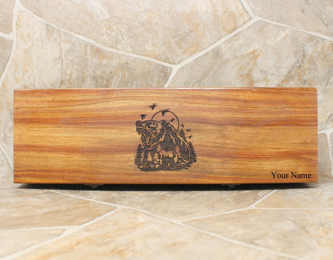 Grizzly Hand-carved Wooden Box, Hunting Knife, Custom Box, Memory Box ...