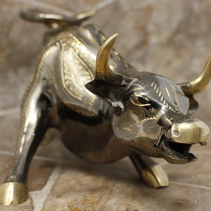 Brass Charging Bull, Brass Figurine, Brass Raging Bull, Brass Bull ...