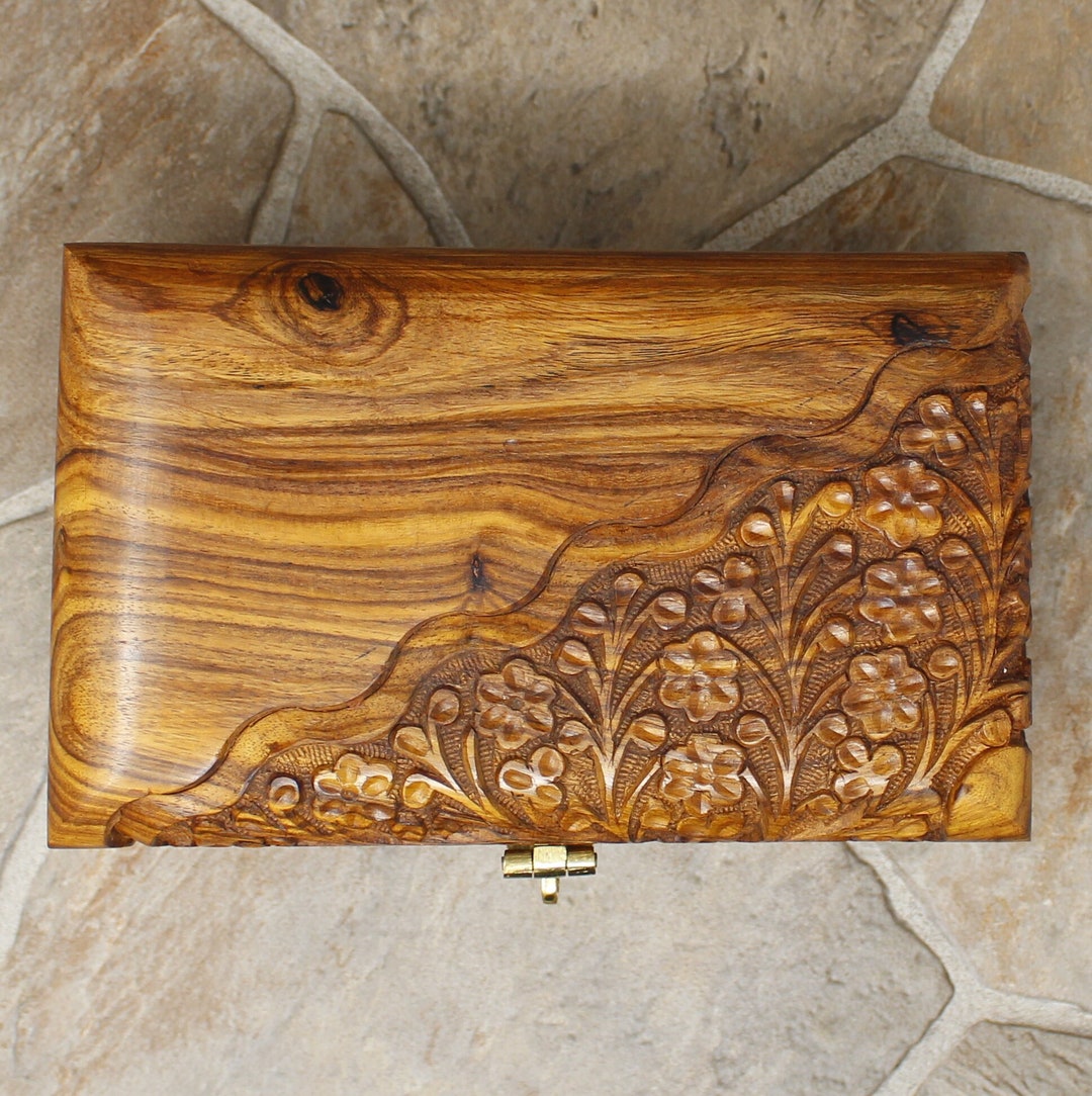 Hand-carved Wooden and Brass Box, Wooden Box, Personalized Box, Memory ...