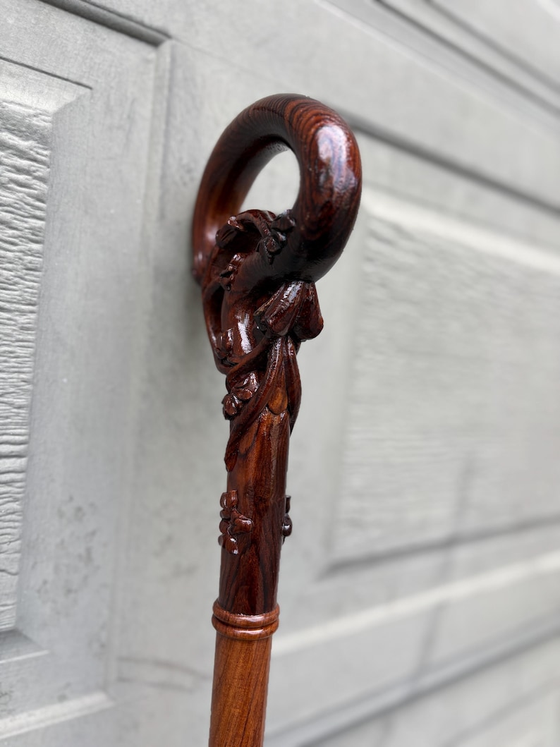 Hand Carved Rosewood Walking Cane: Lightweight Handmade Wooden Stick - Etsy