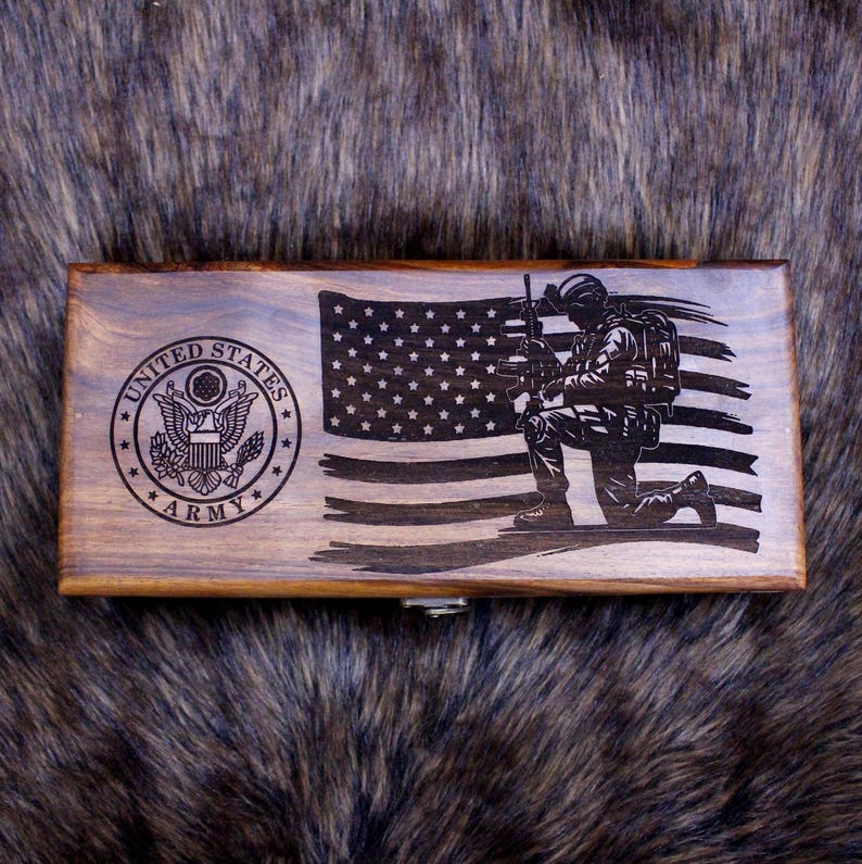 USA Army Box, Hand-carved Wooden Box, Hunting Knife, Memory Box ...