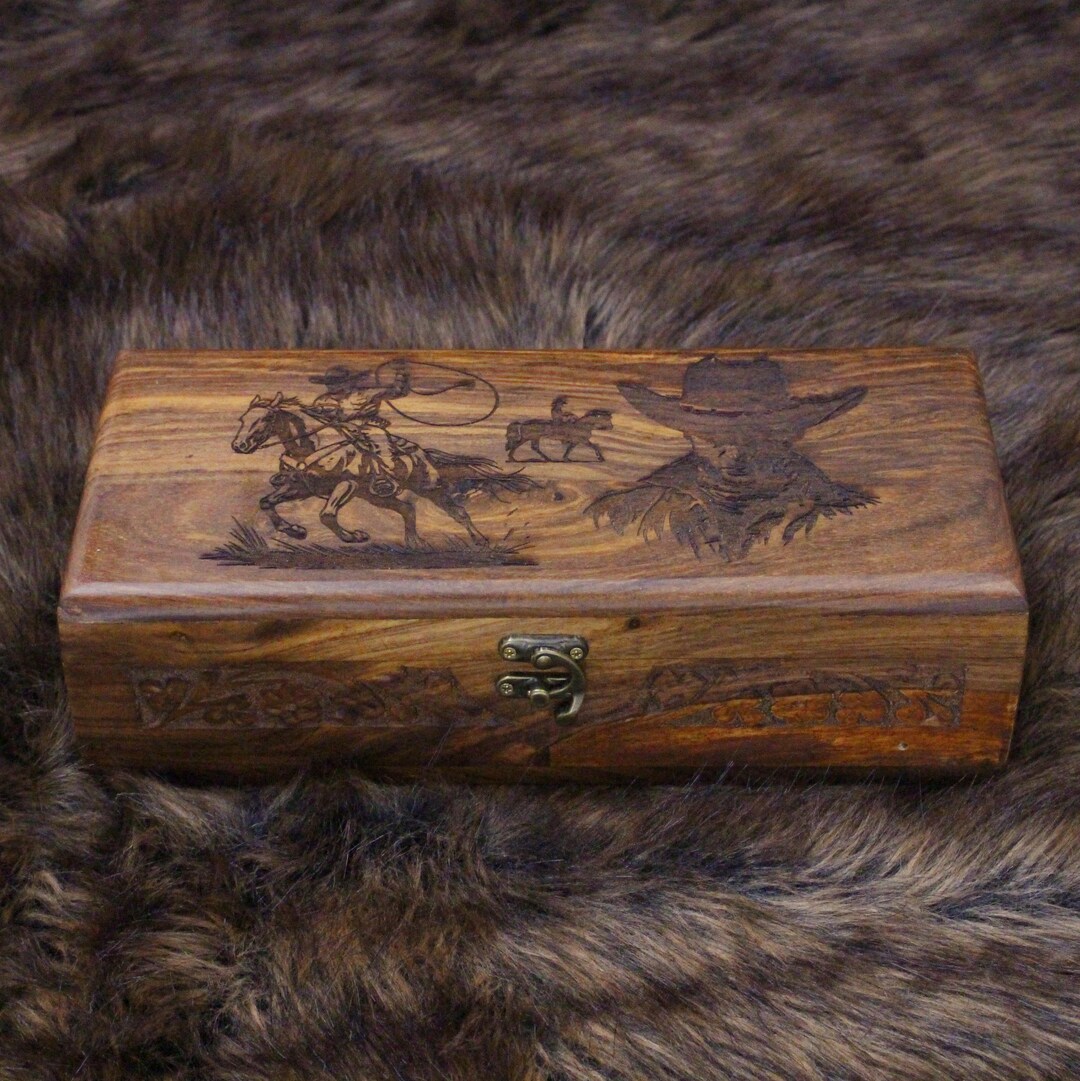 Cowboy Box, Hand-carved Wooden Box, Hunting Knife, Memory Box, Keepsake ...