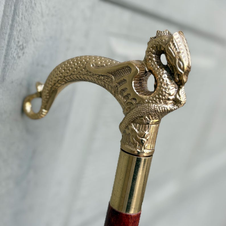 Hand Carved Dragon Walking Cane: Rosewood & Brass Handle - Etsy