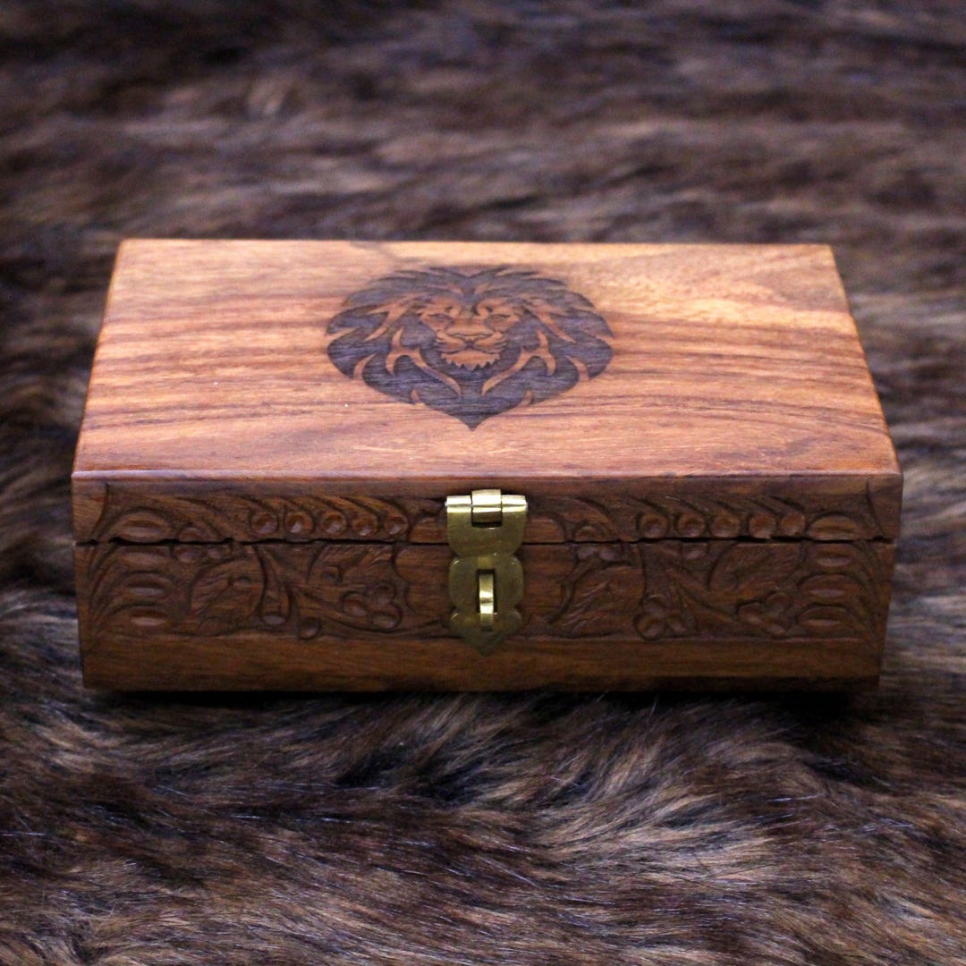 Hand-carved Lion Rosewood Box: Personalized Keepsake, Knife Storage - Etsy