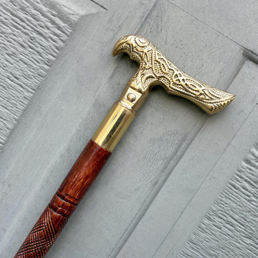 Hand Carved Rosewood Walking Cane: Brass Claw Handle, Lightweight - Etsy