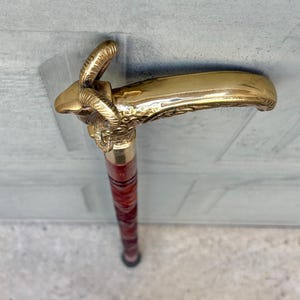 Hand Carved Ram Walking Stick: Rosewood Cane With Brass Handle - Etsy