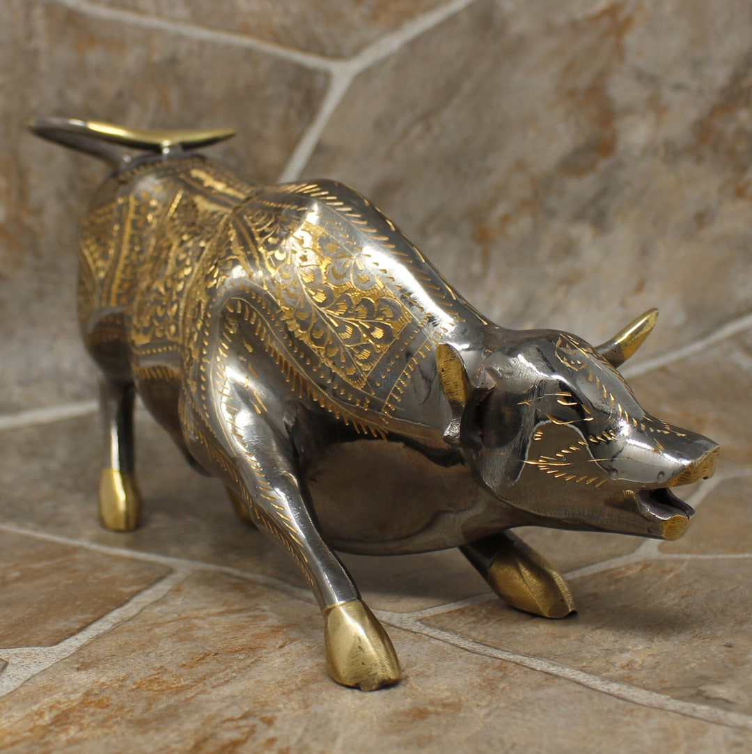 Brass Charging Bull, Brass Figurine, Brass Raging Bull, Brass Bull ...