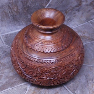 Handmade Rosewood Vase, Carved Wood Vase, Wedding Table Centerpiece ...