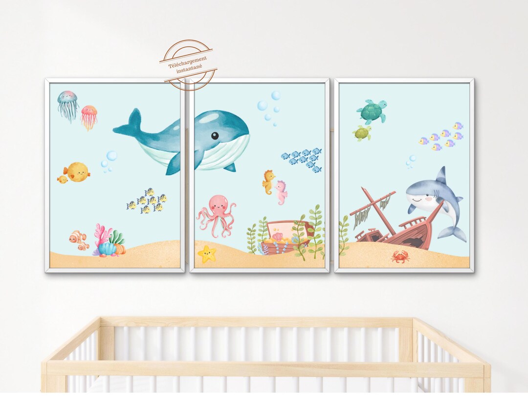 Ocean Poster Trio - Watercolor Marine Animals - Baby & Child's Room ...