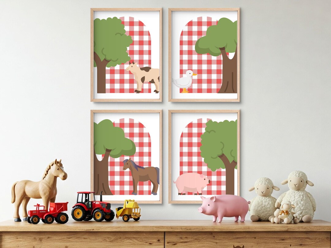 Farm Animal Posters for Baby/children's Room | Set of 4 Cow, Duck, Pig ...