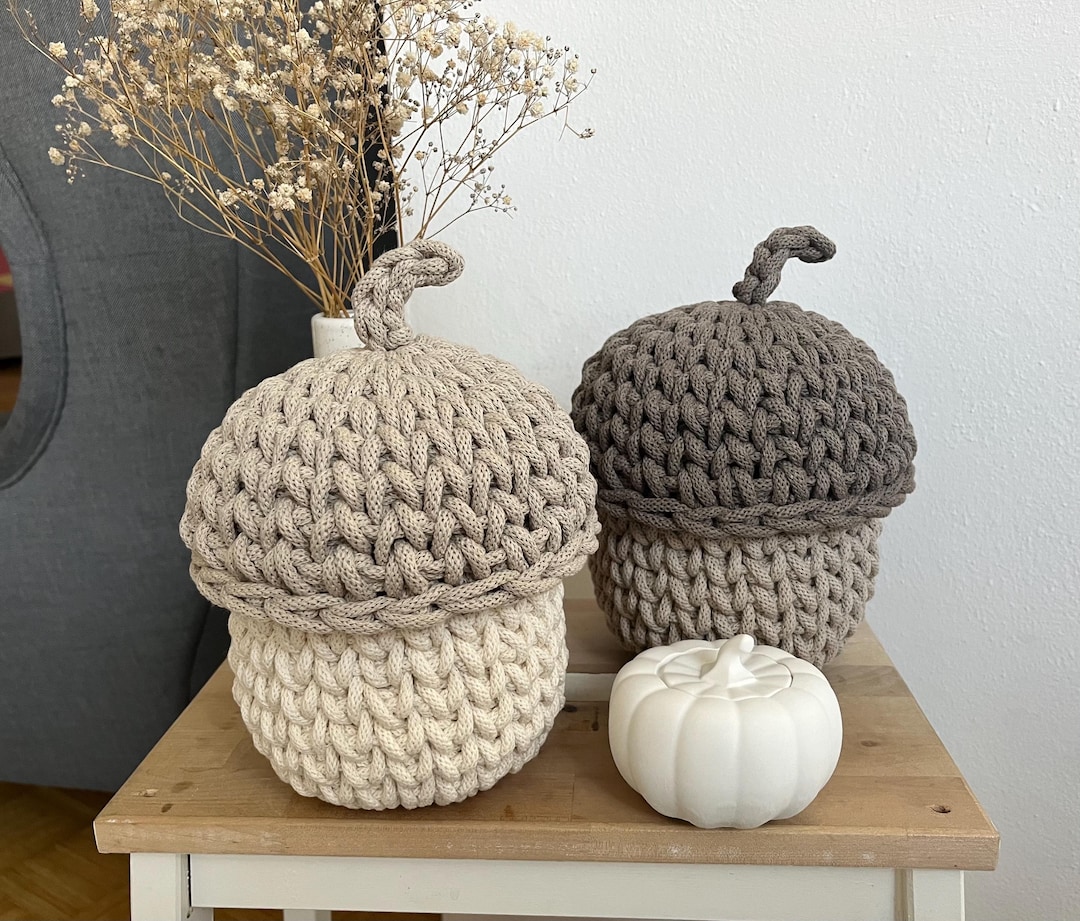 Acorn Basket Autumn Crochet Basket With Lid Storage Utensilo Gift Idea ...