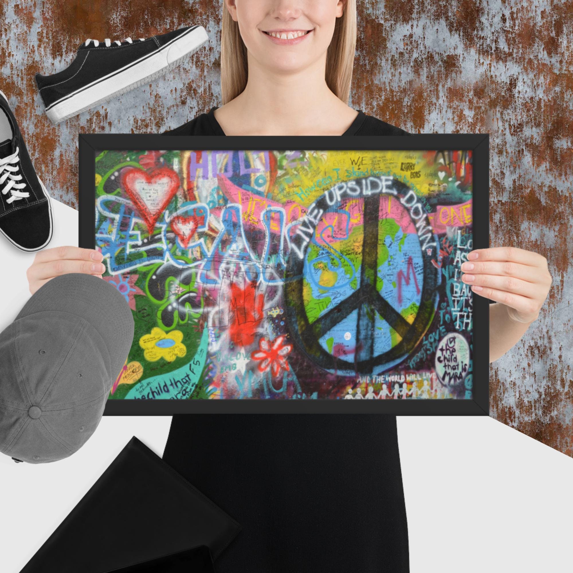 Street Art Framed, Graffiti Wall Art, Peace Sign Art, Spray Paint Art ...