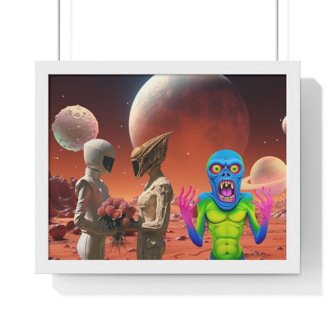 Alien Romance, Alien Valentines Art, Space Poster, Funny Alien Artwork ...