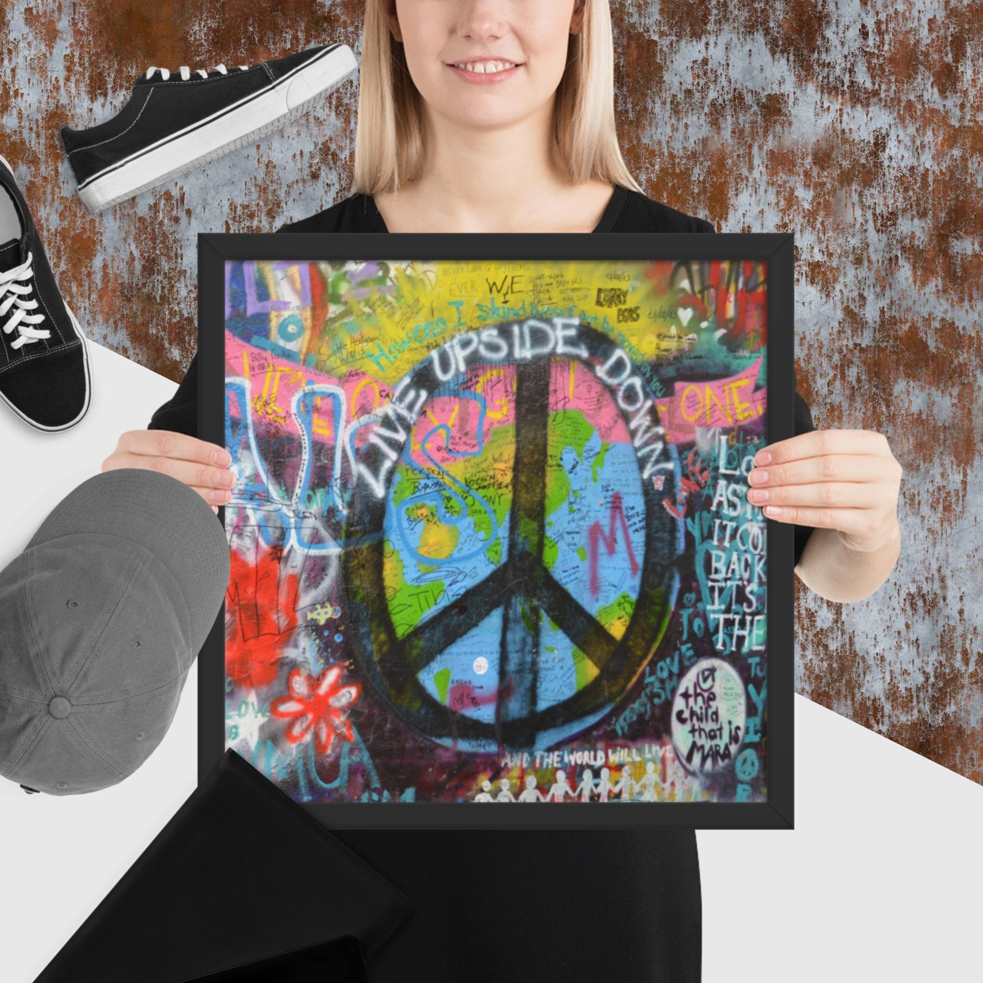 Street Art Framed, Graffiti Wall Art, Peace Sign Art, Spray Paint Art ...