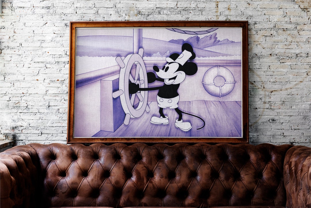 Steamboat Willie Framed Print, Vintage Cartoon Wall Decor, Steamboat ...
