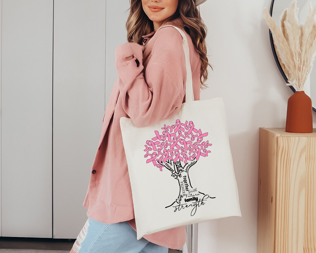 Pink Ribbon Tree Tote Bag, Breast Cancer Gift Shoulder Bags, Cancer ...
