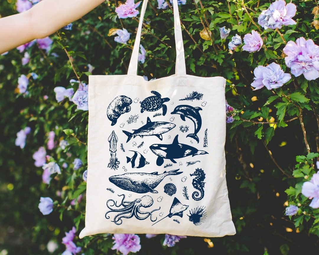 Vintage Tattoo Sea Animal Tote Bag, Ocean Nature Shoulder Bag, Cute ...