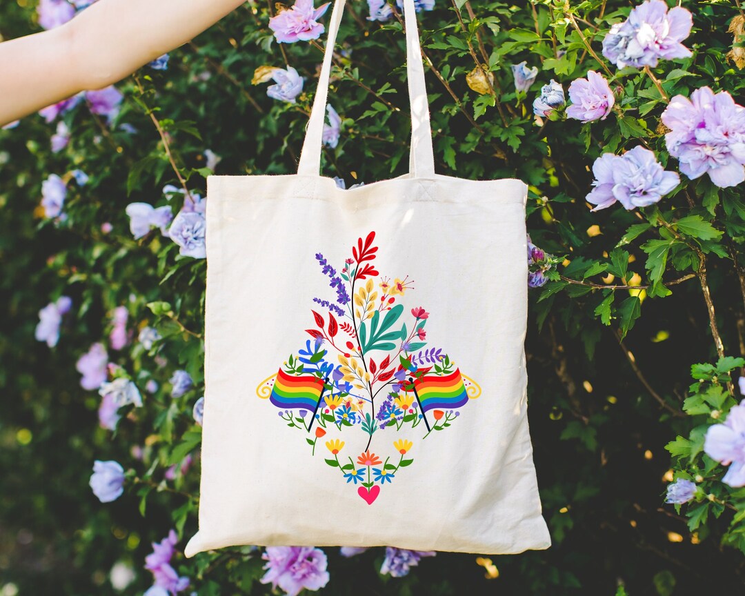 Cute Wildflowers Tote Bag, LGBTQ Gift Shoulder Bags, Pride Gay Totes ...