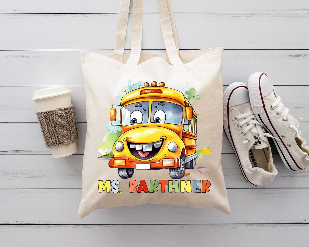 Personalized School Bus Driver Gift Tote Bag, Custom Name Bus Driver ...
