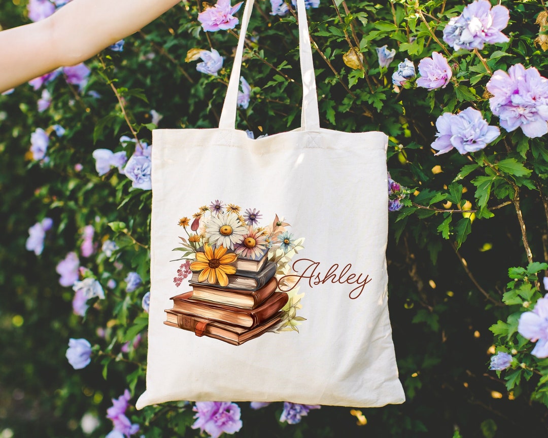 Custom Book Tote Bag, Personalized Book Lover Gift Bag, School Library ...
