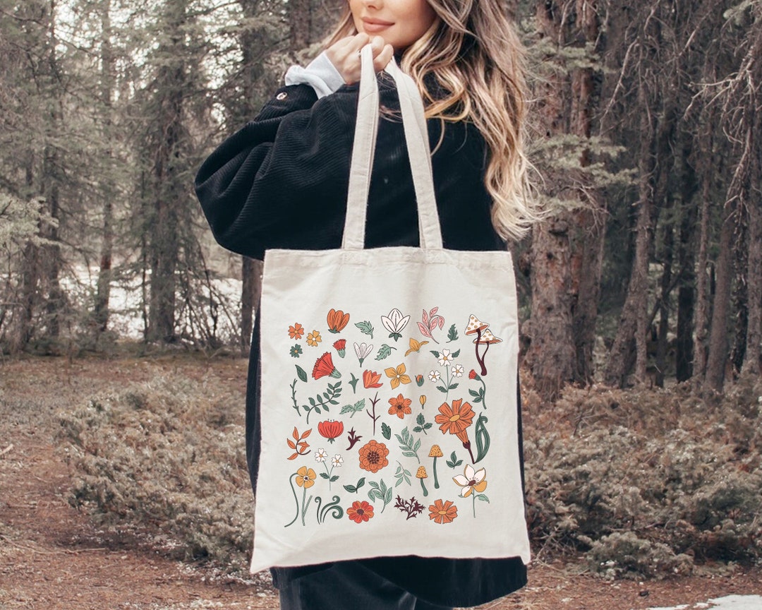 Pressed Flowers Tote Bag Cute Wildflowers Gift Bags Boho - Etsy