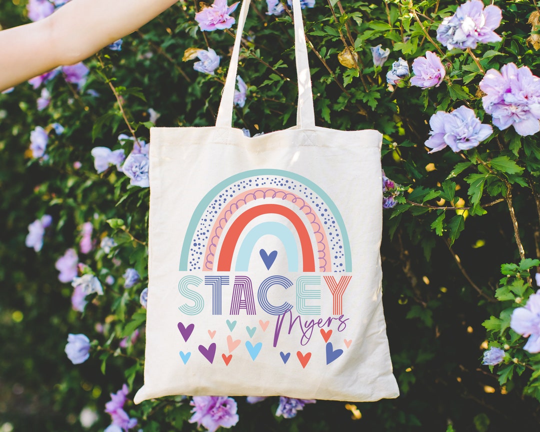 Custom Kids Name Tote Bag, Rainbow Student Gift Totes, Personalized ...