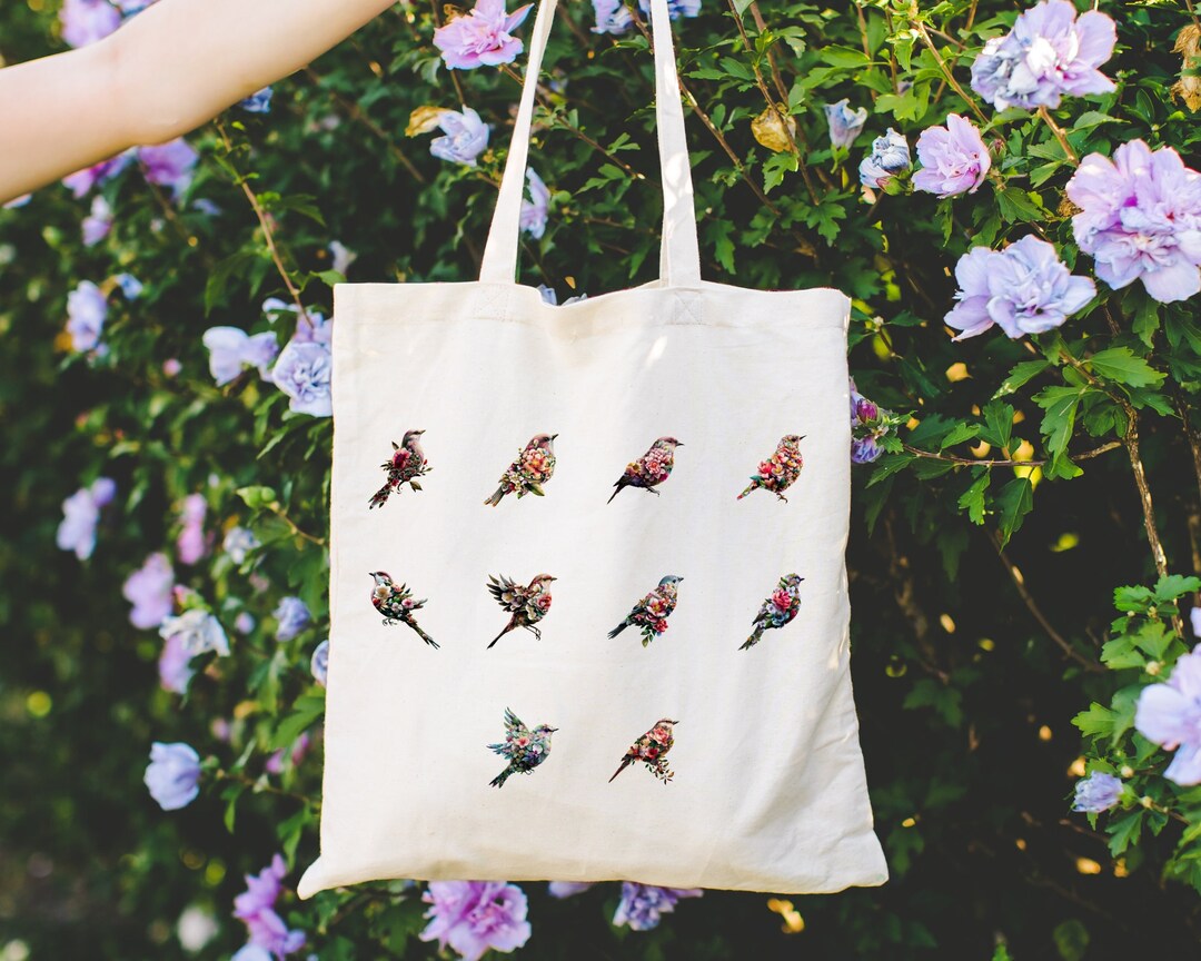 Floral Birds Tote Bag, Bird Lover Gift Shoulder Bag, Botanical Bird ...