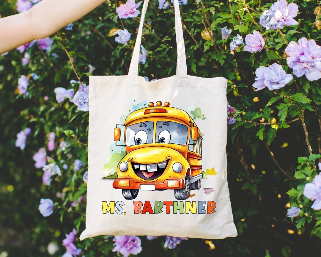 Personalized School Bus Driver Gift Tote Bag, Custom Name Bus Driver ...