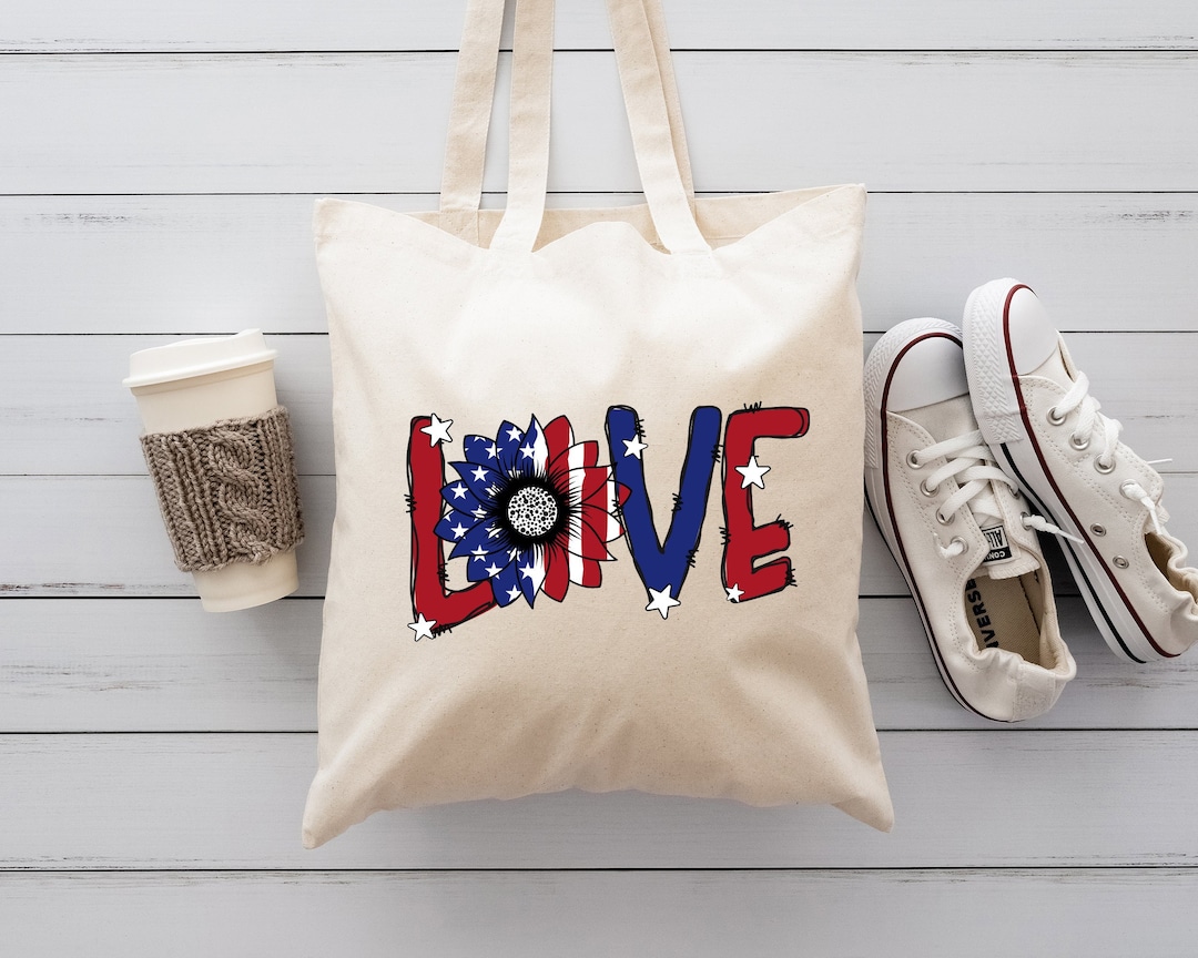 Love America Tote Bag, 4th of July America Gift Totes, USA Flag ...