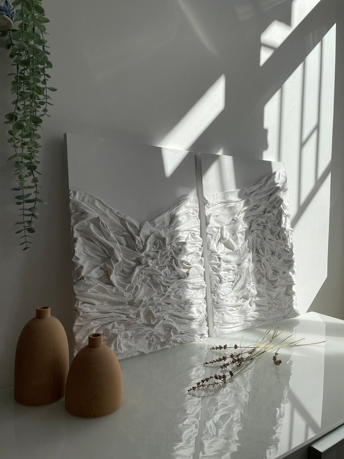 Set of 2 White Fabric Textured Painting Wall Art Abstract - Etsy