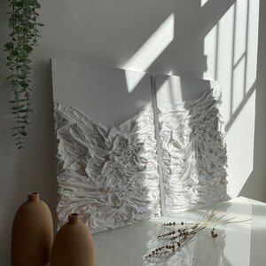 Set of 2 White Fabric Textured Painting Wall Art, Abstract Plaster ...