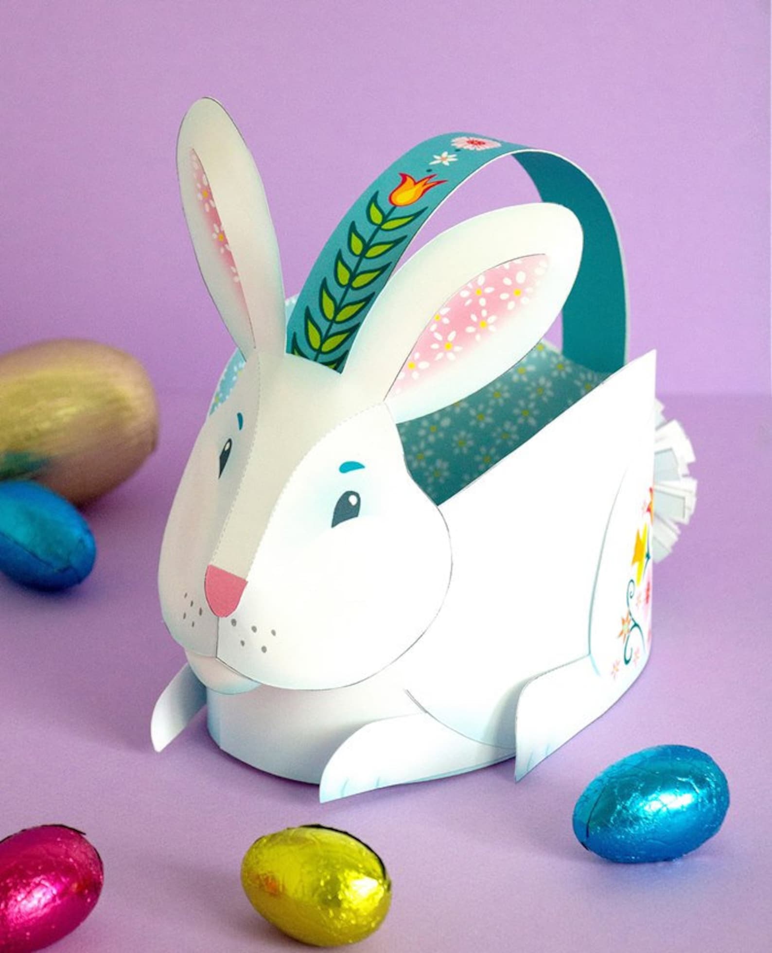 Paper Easter Bunny Basket Papercraft Template 3D - Etsy