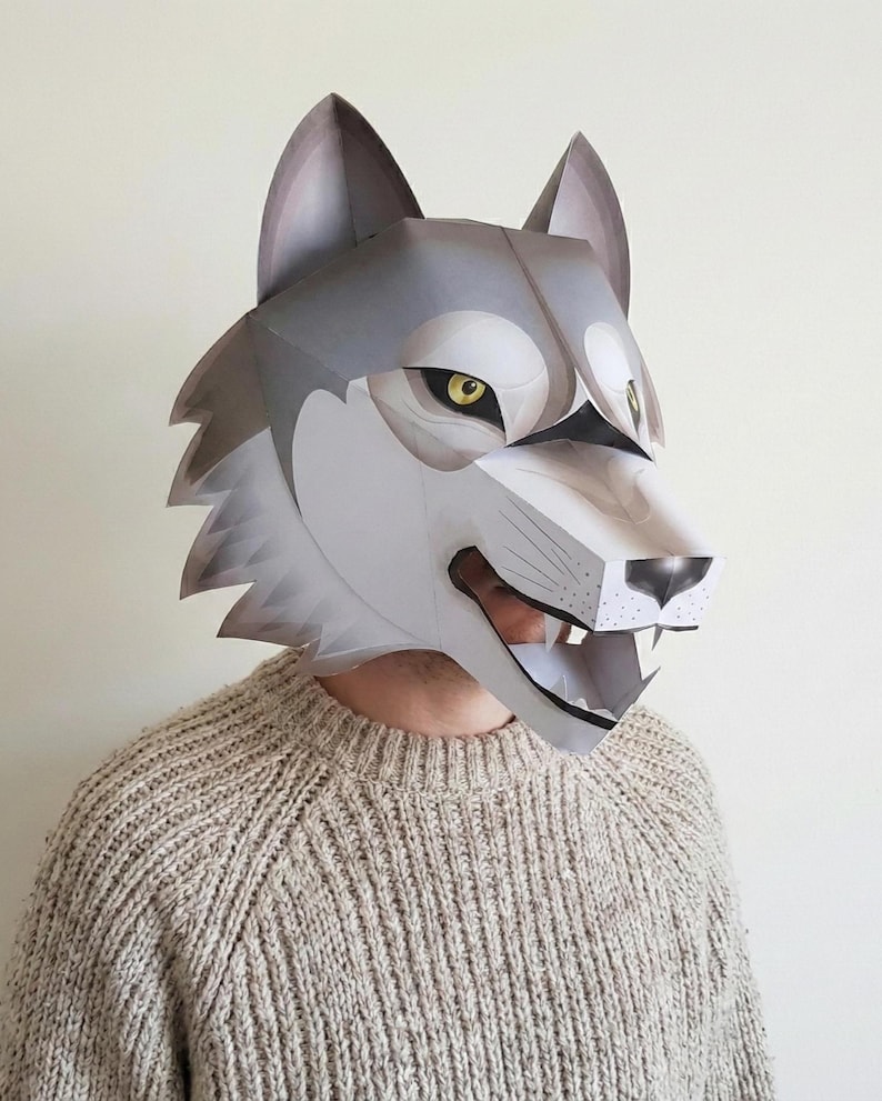 DIY Papercraft Wolf Mask 3D Template - Printable PDF - Etsy