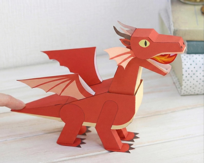 Moving Papercraft Dragon Template | DIY 3D Paper Model (digital ...