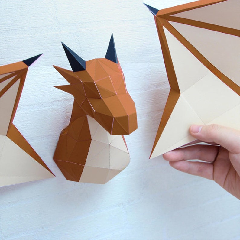 Papercraft Dragon Head: DIY Wall Mount Digital Pattern - Create Your ...